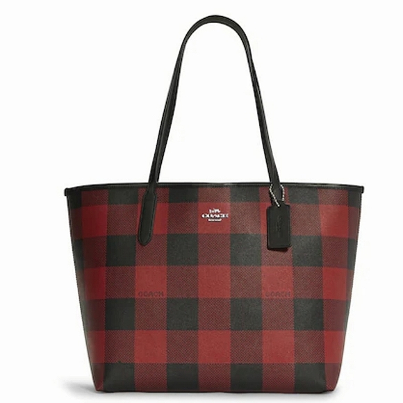 Coach | Bags | Coach City Tote With Buffalo Plaid Print Red Black ...